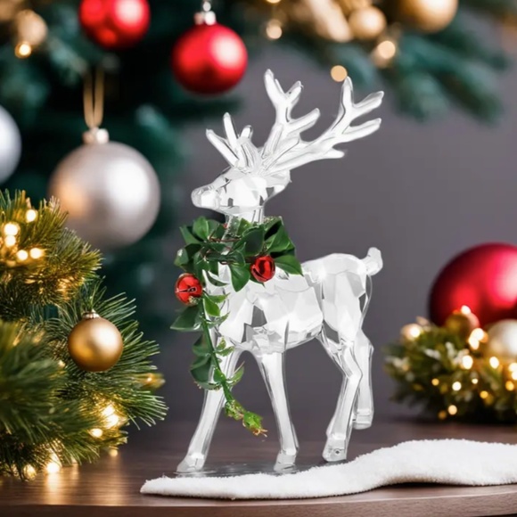 Holiday | Two Acrylic Christmas Reindeer Ornaments Clear Reindeer Decor ...